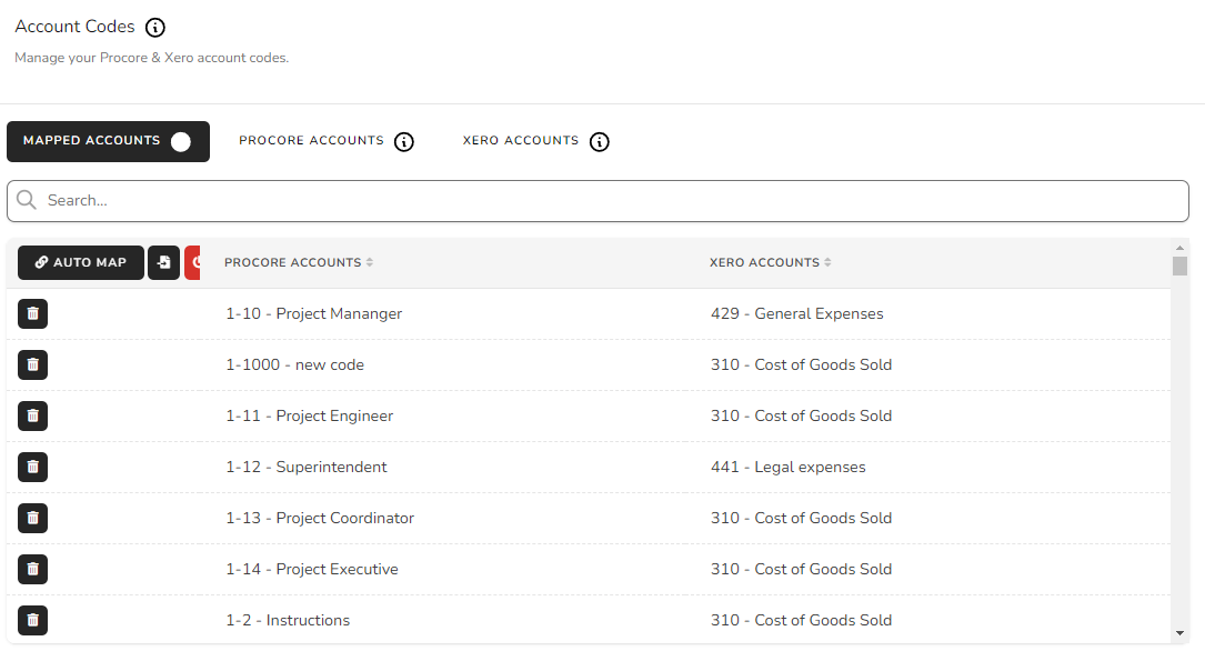 Mapping - Project Specific Account Codes