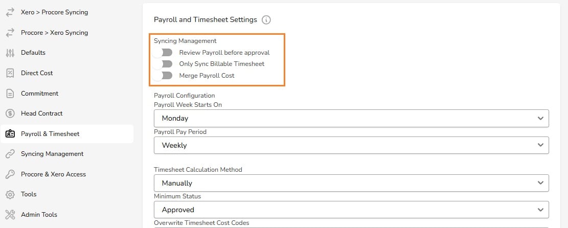 Settings - Payroll & Timesheet