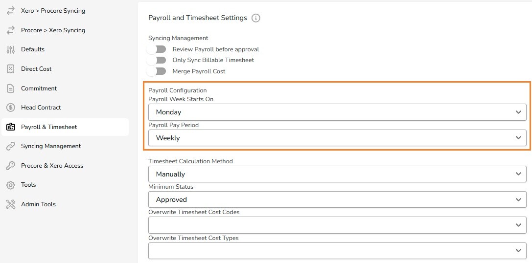 Settings - Payroll & Timesheet