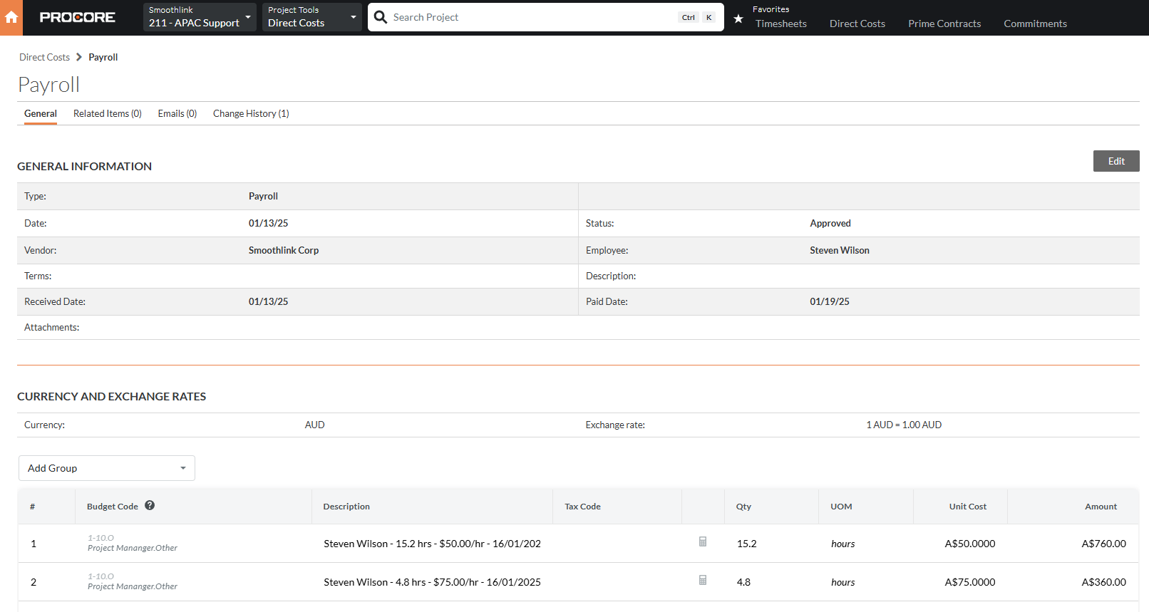 Mapping - Employee Rates (Procore Timesheets/Payroll Direct Costs)